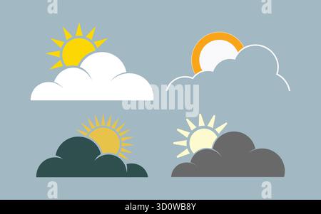 Blue cloudy sun icon. Simple illustration of blue cloudy sun vector ...
