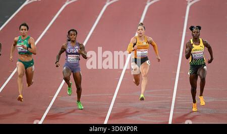 Torrie Lewis of Australia and Sha'Carri Richardson of the USA competing ...