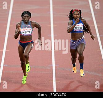 Twanisha Terry of the USA competing in the women’s 100m heats at the ...