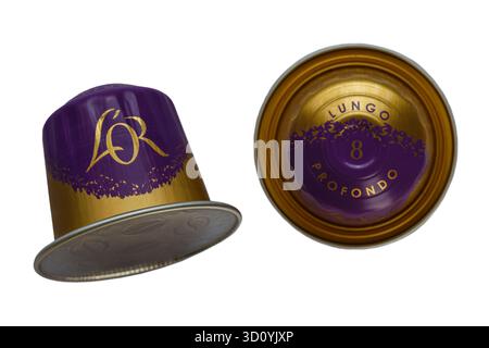 L'Or Lungo Profondo coffee aluminium capsules pods isolated on white ...