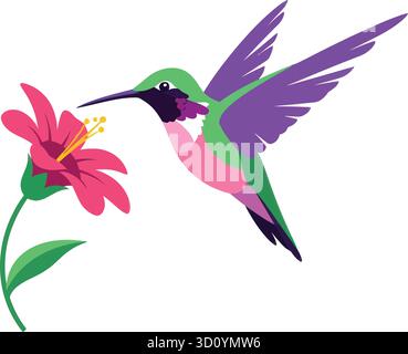 Colorful cartoon flying hummingbird with green and yellow plumage and ...