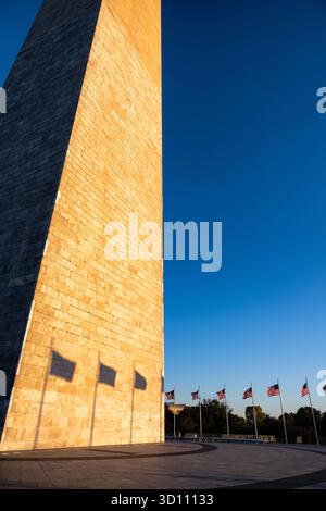 Washington Monument Flag Shadows Setting Sun Washington DC ...