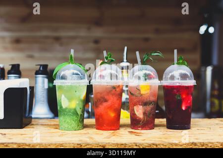Creative exotic non-alcoholic cocktails in night club bar Stock Photo ...
