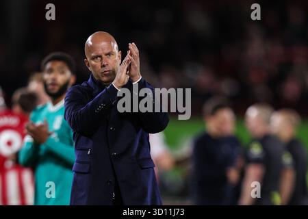Liverpool manager Arne Slot applauds the fans following the Premier ...