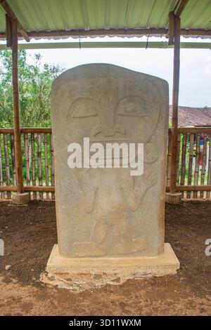 Unique pre-Columbian stone statue displayed under a shelter in San ...