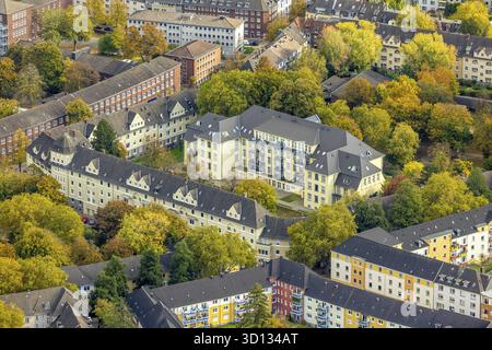 Aerial view, Baerendelle housing development with autumn trees, former ...