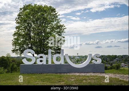The Sign Saldus in city Saldus, Latvia. Billu Hill, the scenic ...
