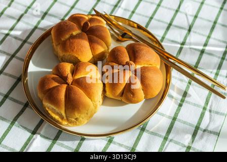 Festive Autumn Plate with Pumpkin-Shaped Cinnamon Buns, Almonds, and ...
