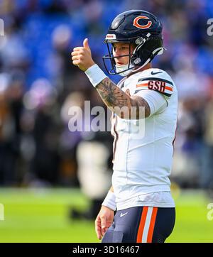 Chicago Bears quarterback Tyson Bagent warms up before an NFL football ...