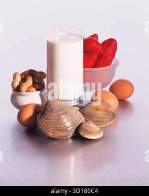 Common food allergens including eggs, milk, soya, nuts, fish, seafood ...