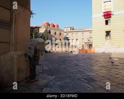 Medieval stone church domes and red tile roofs overlooking scenic ...