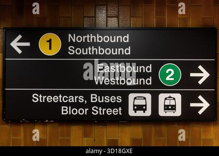 Directional signs in the Toronto, Ontario rapid transit subway system ...