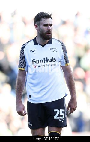 25, Ben Brereton Diaz of Derby County heads it at goal during the Sky ...