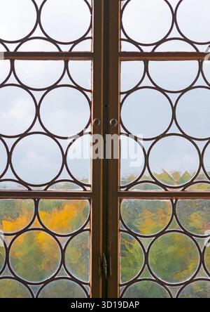 Colorful leaded glass windows in the late medieval Bern Minster ...