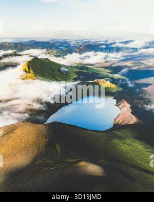 An aerial view of of volcano crater surrounded by rocks Stock Photo - Alamy