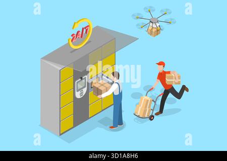 3D Isometric Flat Illustration of Postal Terminal, Self Service in Post ...