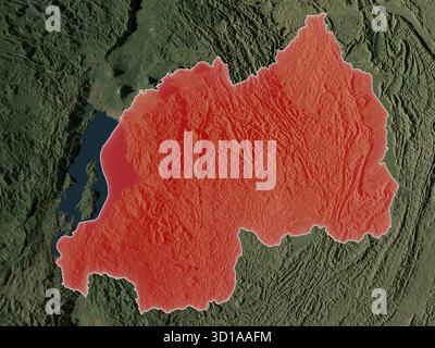 Rwanda highlighted in red on a realistic map with country borders ...
