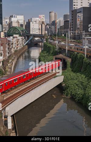 Iconic Train Crossing Spot over a Canal in Tokyo, Japan - Hijiri Bridge ...