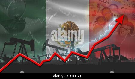 Oil production with Mexico flag, petrol industry. Oil pumps with Mexico ...