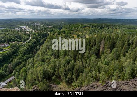 Landscape view over town of Taberg from Taberg Topp in Sweden Stock ...
