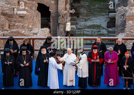 Pope Leo XIV attends a meeting in front of Pavia's Cathedral, northern ...