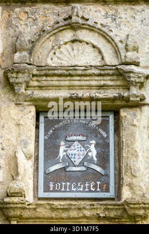 Clan Forrester Coat of arms above an entrance to Torwood Castle ...