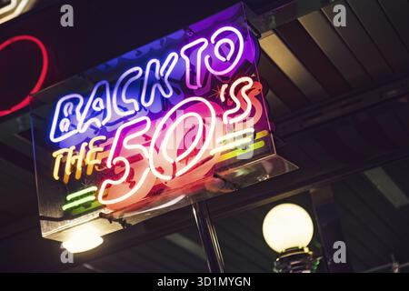 Back to the 50s neon sign Stock Photo - Alamy