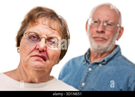Battered and Scared Woman with Ominous Man Behind Stock Photo - Alamy