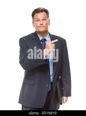Handsome Businessman Pointing to the Side Isolated on a White ...
