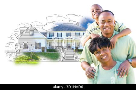 African American Family Over House Drawing and Photo on White Stock ...