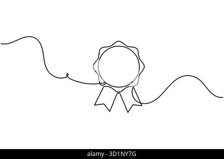 Award medal with ribbon continuous one line drawing minimalist winning ...