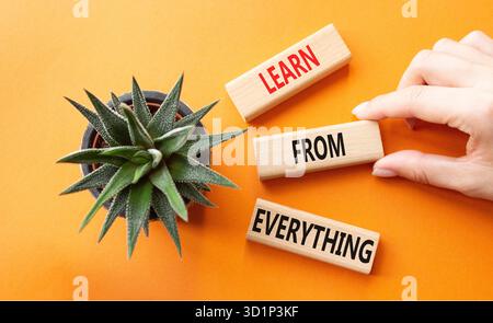 Learn from Everything symbol. Wooden blocks with words Learn from ...