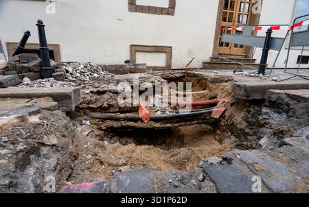 Deep Trench Revealing Underground Utility Pipes in City Stock Photo - Alamy