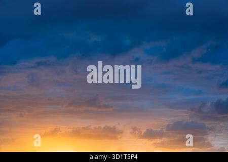 Dramatic fiery sky at sunset - contrast between warm and cold colors ...