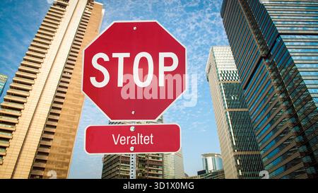 Signposts the direct way to Modern versus outdated Stock Photo - Alamy