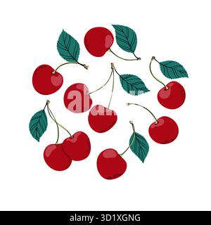 Hand drawing Cherry berry Fashion sketch seamless pattern isolated on ...