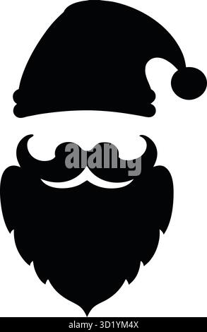 Santa claus face silhouette with beard, hipster glasses and snowflakes ...