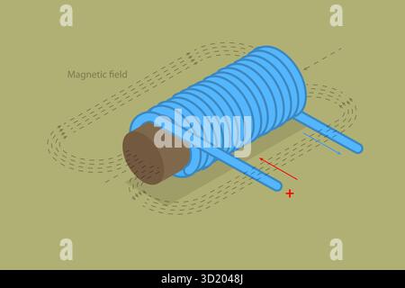 3D Isometric Flat Illustration of Magnetic Field, Faradays Law of ...