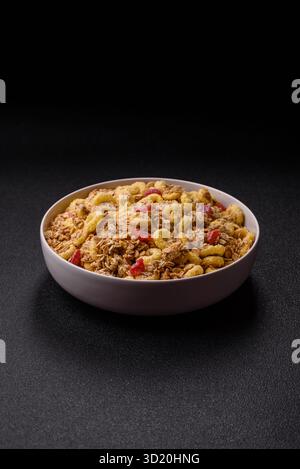top view of cereal balls with different flavors near corn flakes ...