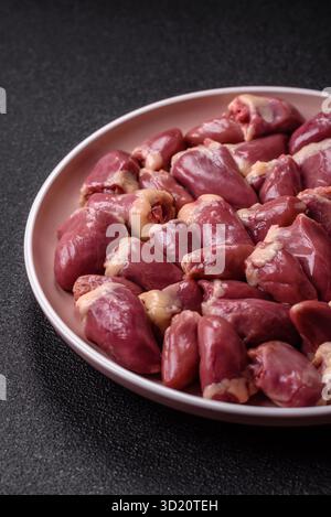 Chicken raw heart, red duck or turkey internal organs as an ingredient ...