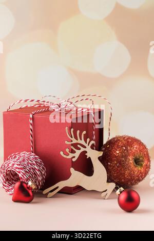New Year's and Christmas decorations, composition on table, present ...