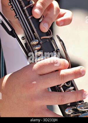 Musician playing clarinet during classical music concert Stock Photo ...