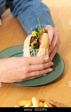 Closeup shot of french fries and hamburger Stock Photo - Alamy