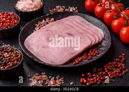 Meat, square ham sliced, organic food, protein for snacks. Sliced ham ...