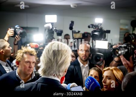 Geert Wilders (PVV) at the PVV parliamentary group room. Seven members ...