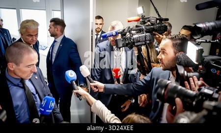 Geert Wilders (PVV) at the PVV parliamentary group room. Seven members ...