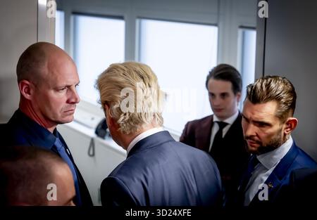 Geert Wilders (PVV) at the PVV parliamentary group room. Seven members ...