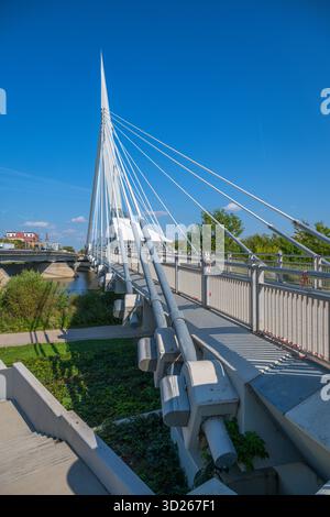 Esplanade Riel Bridge over the Red River Winnipeg Manitoba Canada Stock ...
