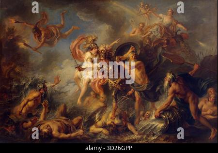 The artwork portrays the dramatic scene from Hindu mythology, where ...