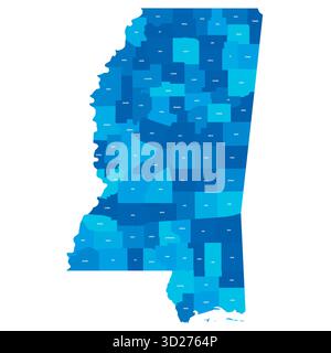 Mississippi, MS - detailed political map of US state. Administrative ...
